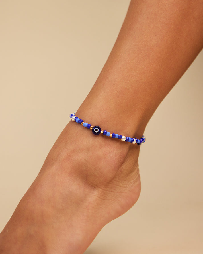 Sibyl Pearl, Glass Bead, & Evil Eye Charm Anklet – Sterling Forever