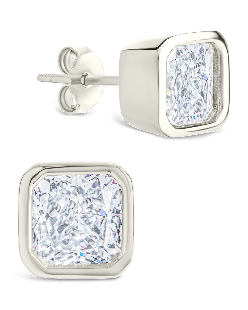 Sterling Silver Asscher Cut Bezel Set Stud Earrings – Sterling Forever